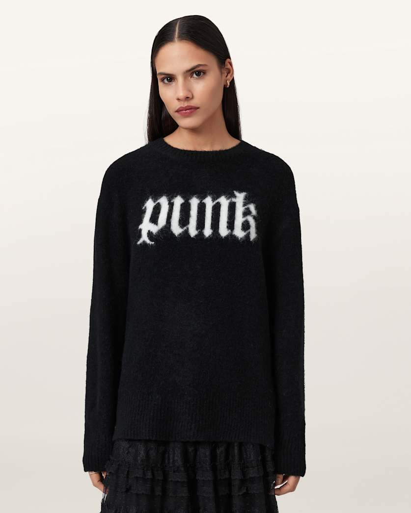 Punk Crew Neck Jumper BLACK/CHALK WHITE | ALLSAINTS